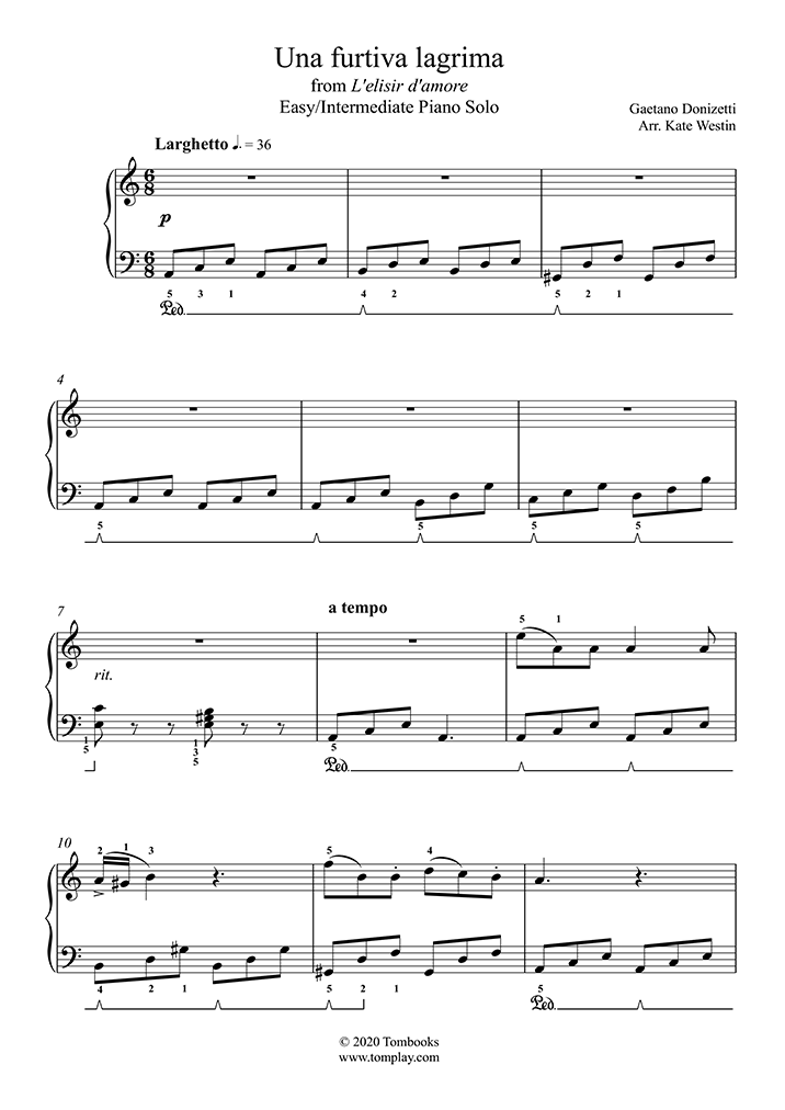 Partition Piano L elisir d amore L Élixir d amour Una furtiva