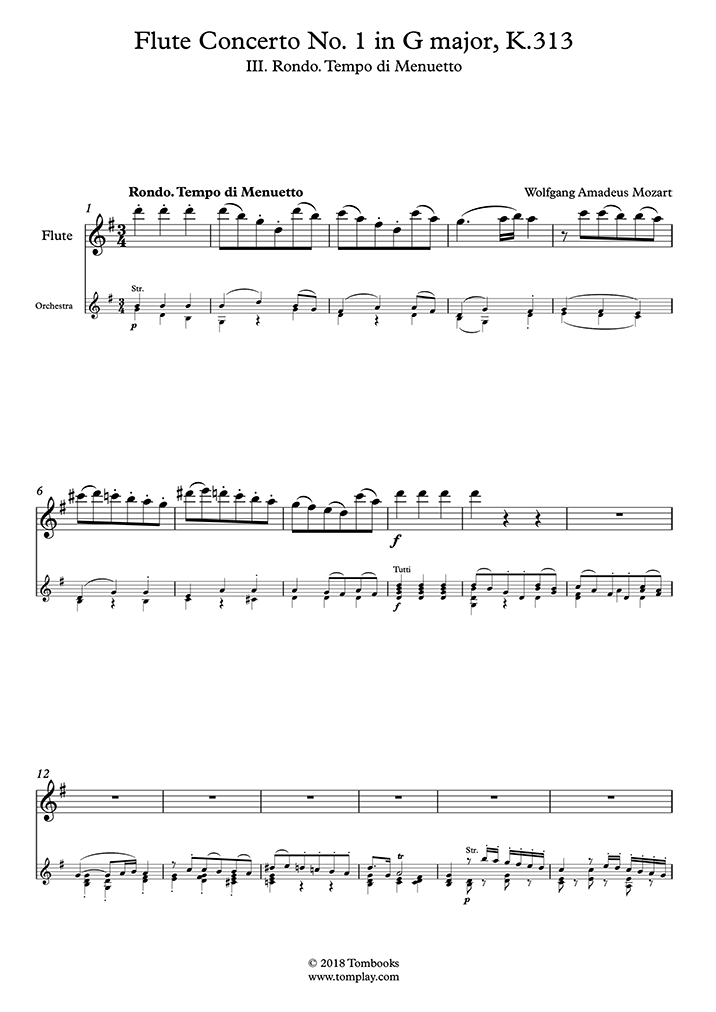 Flute Sheet Music Flute Concerto No 1 In G Major K 313 Iii Rondo