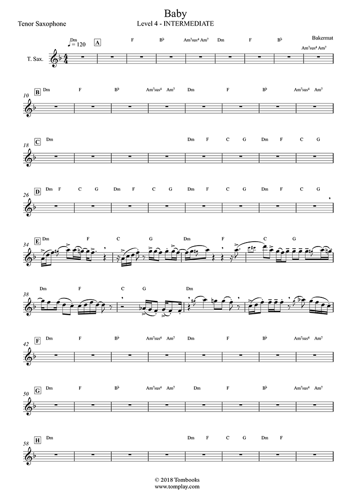 Partition Saxophone Baby (sax ténor) (Bakermat)