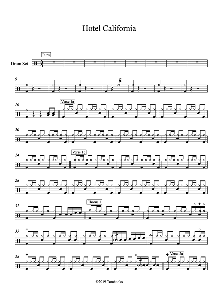 Drums Sheet Music Hotel California - Original Version (Intermediate ... Drums Sheet Music Hotel California - Original Version (Intermediate ...