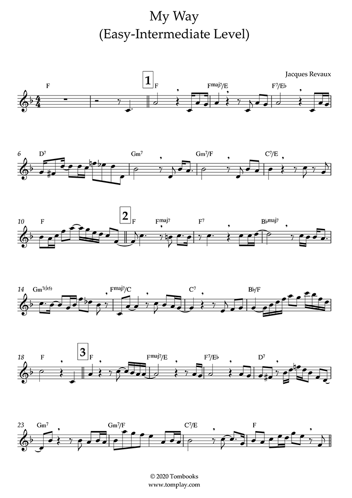 Flute Sheet Music My Way (Easy/Intermediate Level) (Sinatra)