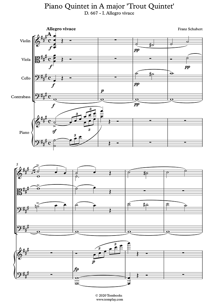 Violin Sheet Music Piano Quintet in A Major 'Trout Quintet', D. 667 - I ... Violin Sheet Music Piano Quintet in A Major 'Trout Quintet', D. 667 - I ...