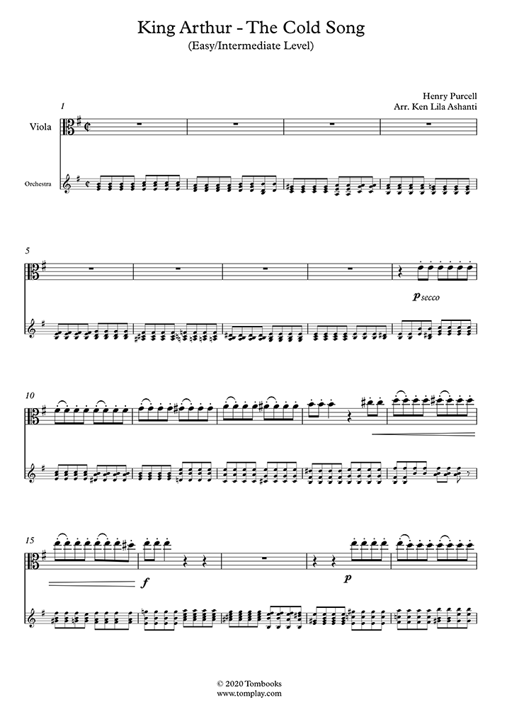 Partition Alto King Arthur - The Cold Song (niveau facile/intermédiaire ...
